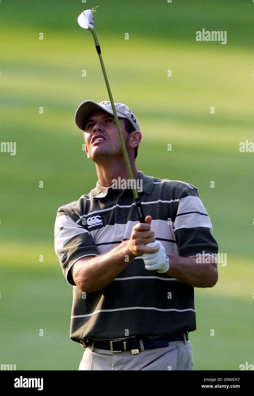 Scotland's Andrew Coltart plays his third shot to the ninth green ...