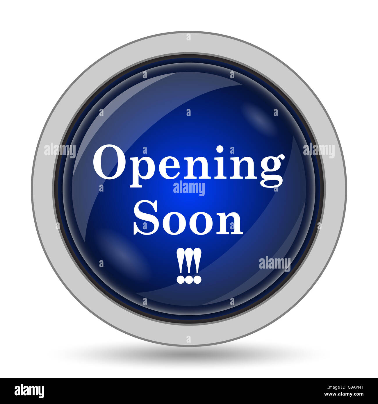 Opening soon icon. Internet button on white background Stock Photo - Alamy