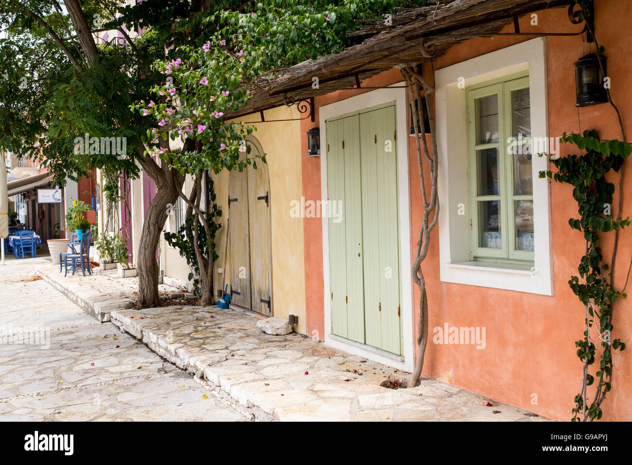 Shady Street View, Old Traditional Buildings and Terraced Paving with ...