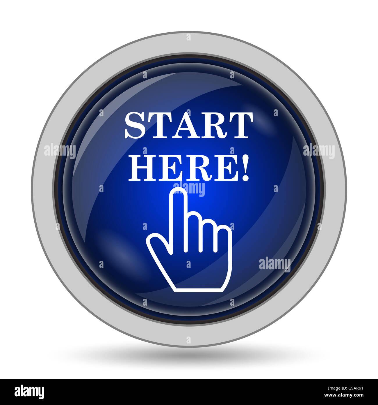 Start here icon. Internet button on white background Stock Photo - Alamy