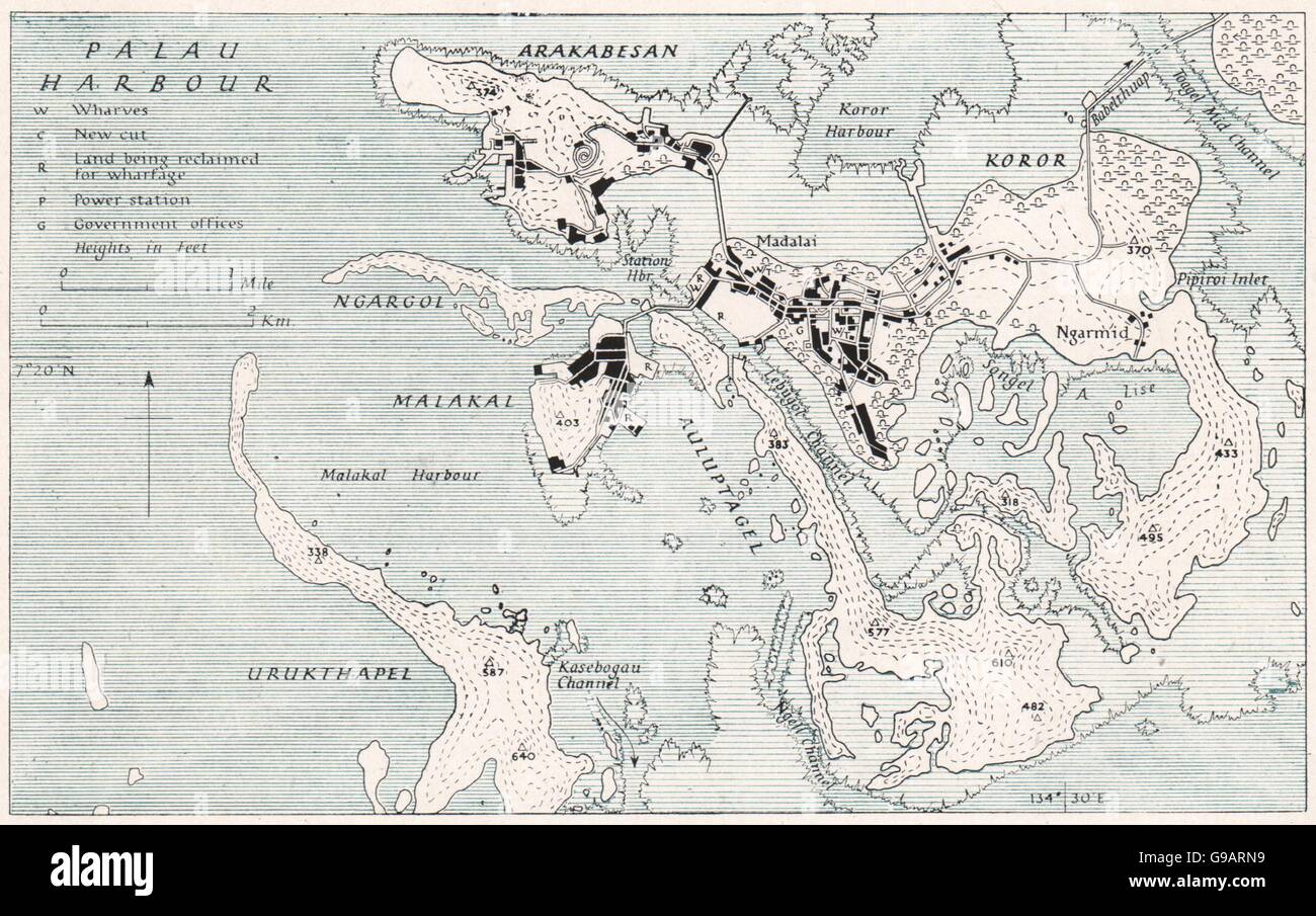 MICRONESIA: Palau harbour. WW2 ROYAL NAVY INTELLIGENCE MAP, 1944 Stock ...