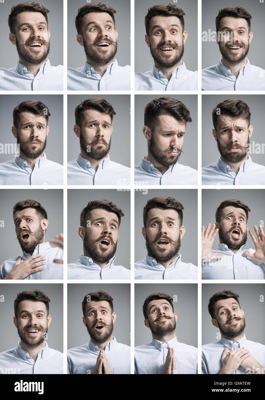 Set of young man's portraits with different emotions Stock Photo - Alamy