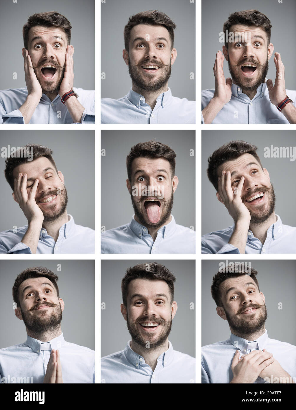Set of young man's portraits with different emotions Stock Photo - Alamy