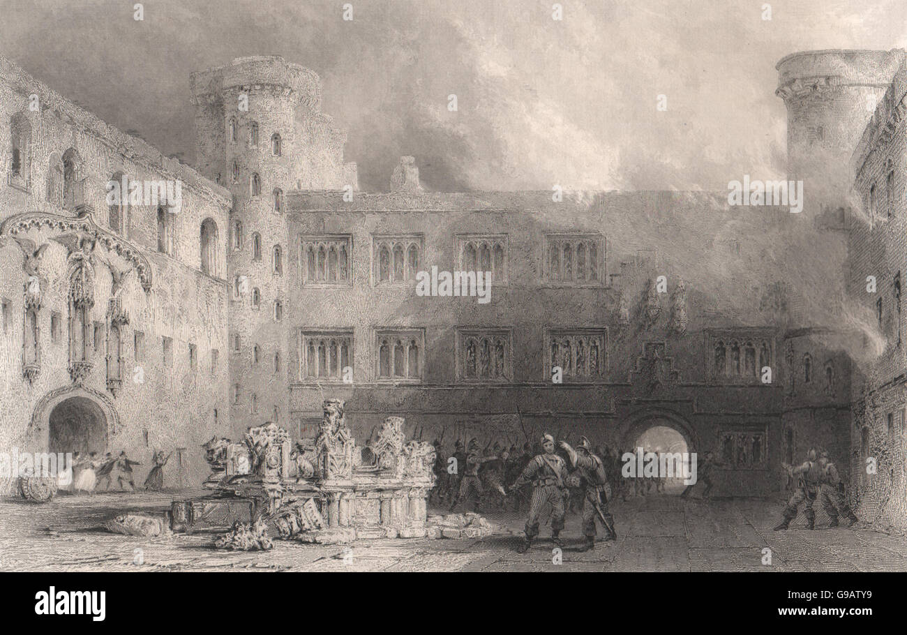 Inner Court of the Palace of Linlithgow. Scotland. ALLOM, antique print ...