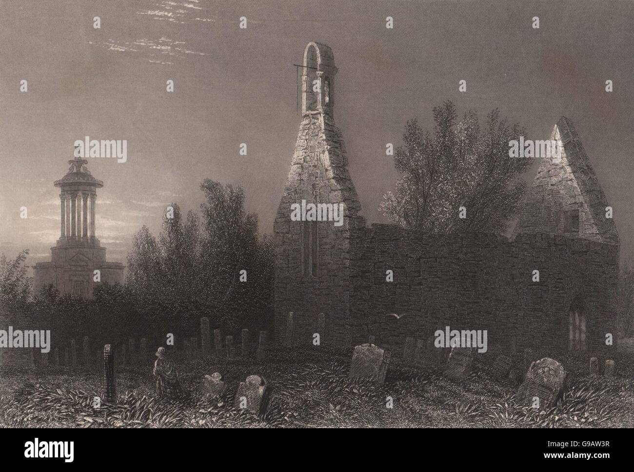 Alloway Kirk with Burns' Monument. Scotland. BARTLETT, antique print ...