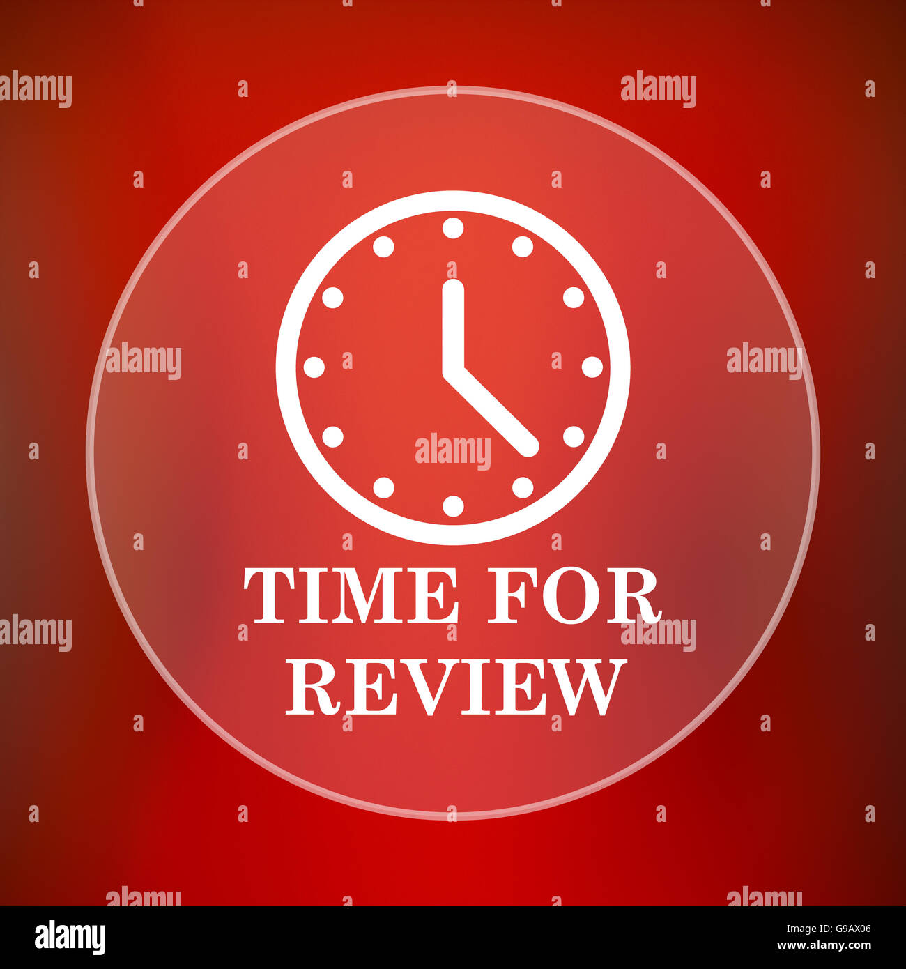 Time for review icon. Internet button on red background Stock Photo - Alamy