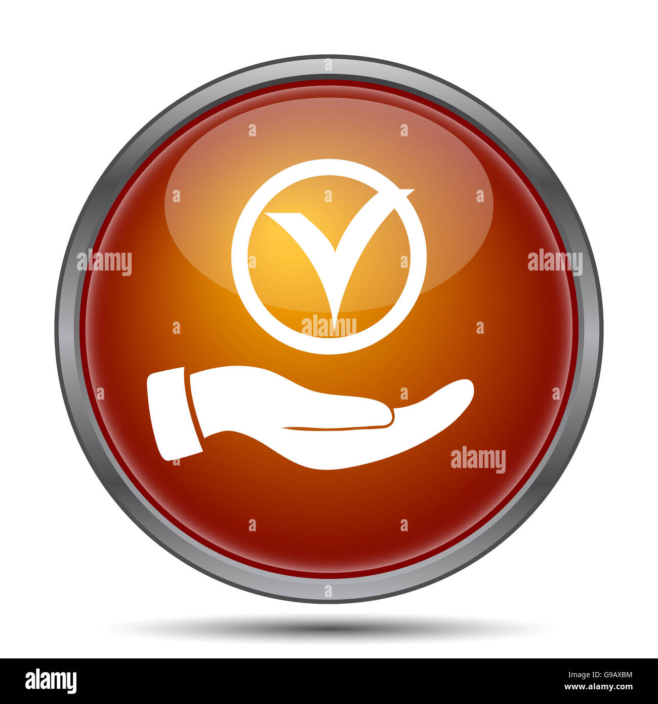 Tick with hand icon. Internet button on white background Stock Photo ...