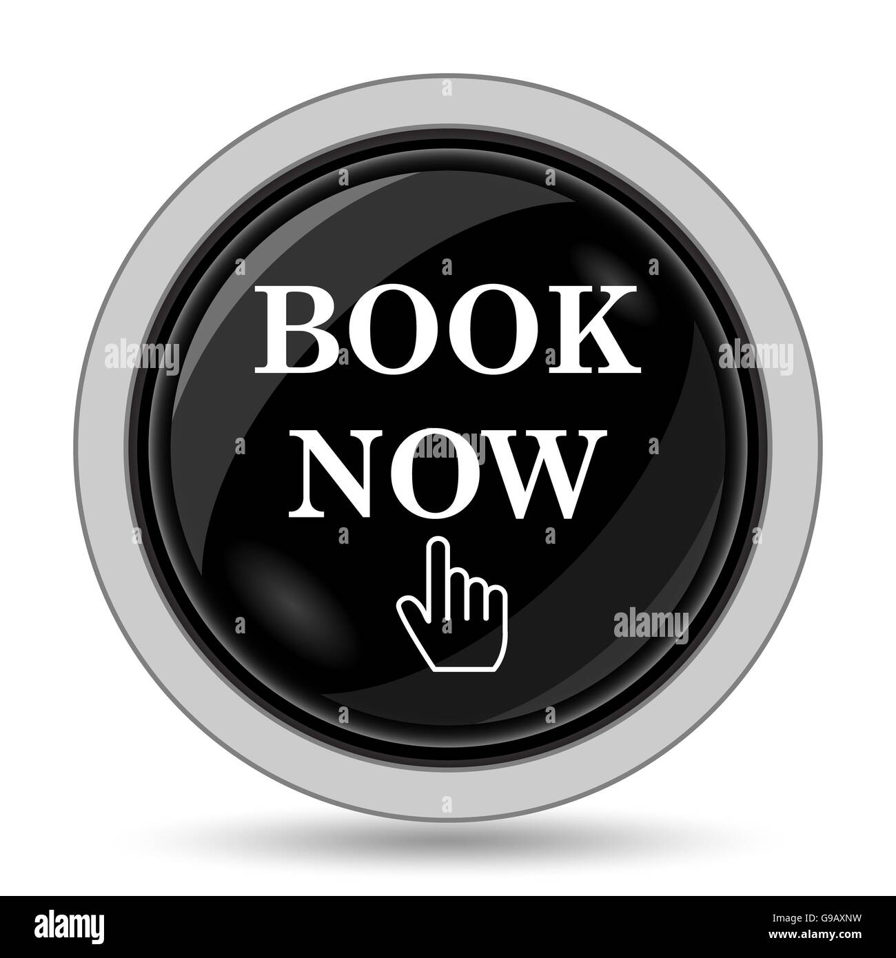 Book now icon. Internet button on white background Stock Photo - Alamy