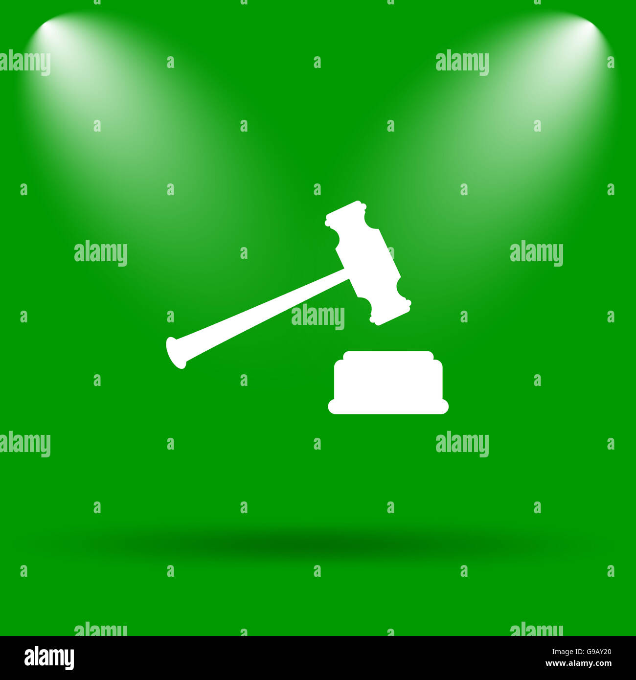 Judge hammer icon. Internet button on green background Stock Photo - Alamy