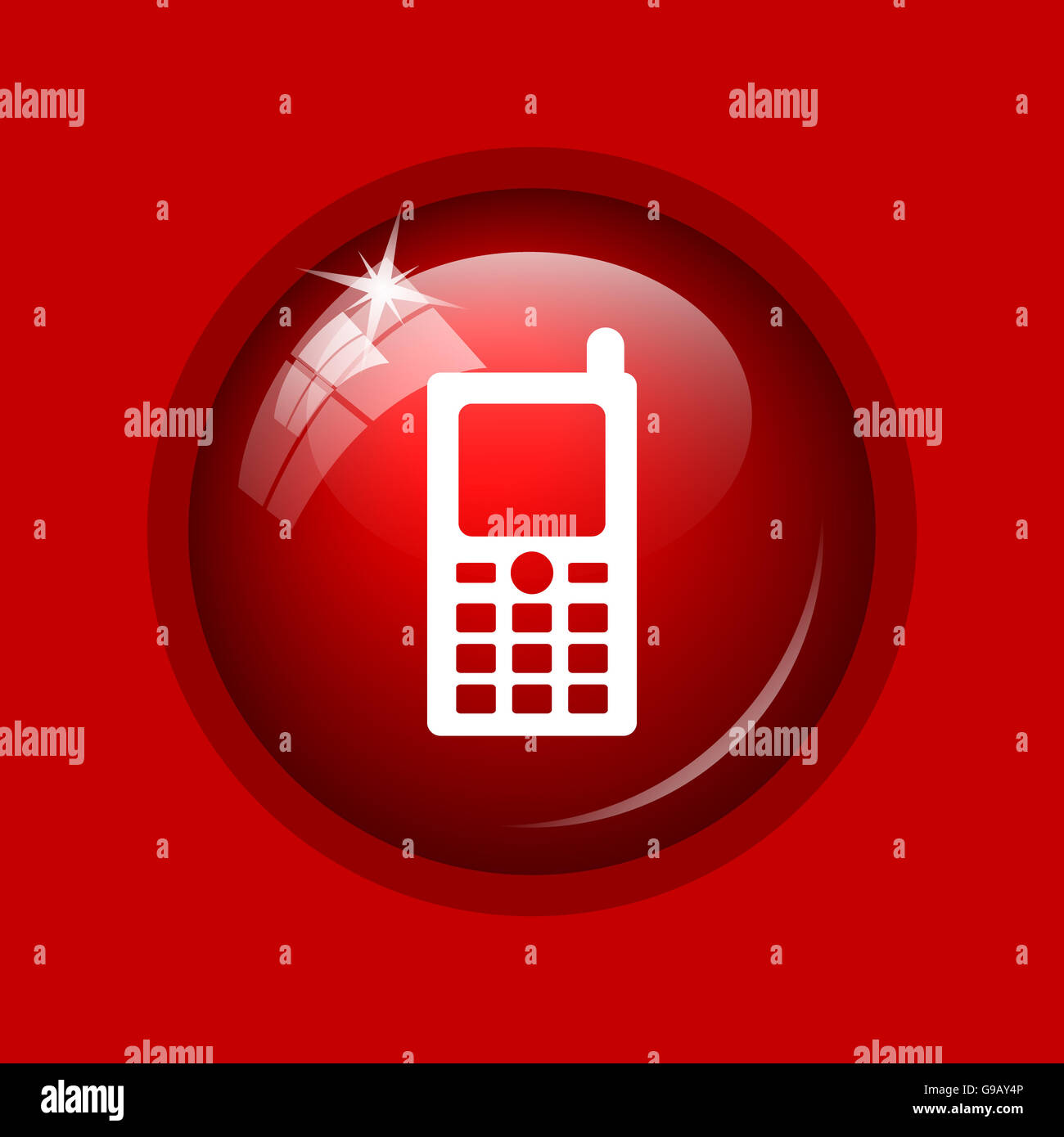Mobile phone icon. Internet button on red background Stock Photo - Alamy