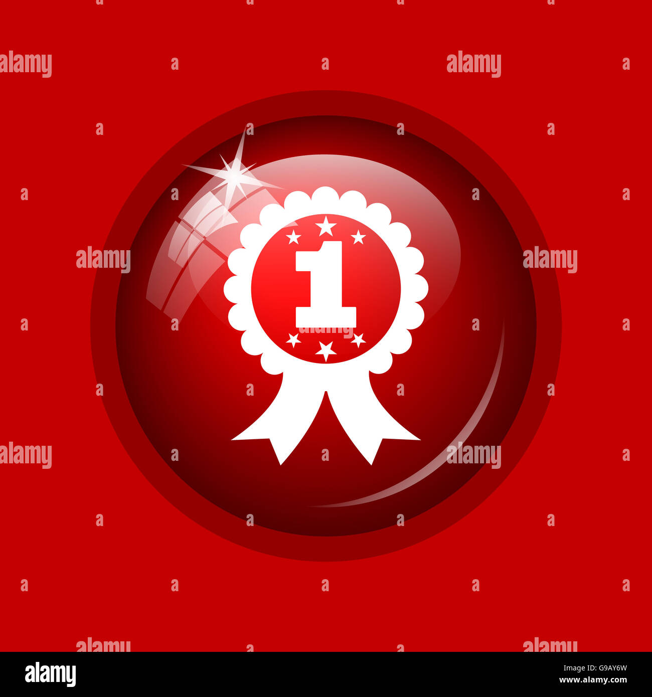 First prize ribbon icon. Internet button on red background Stock Photo ...