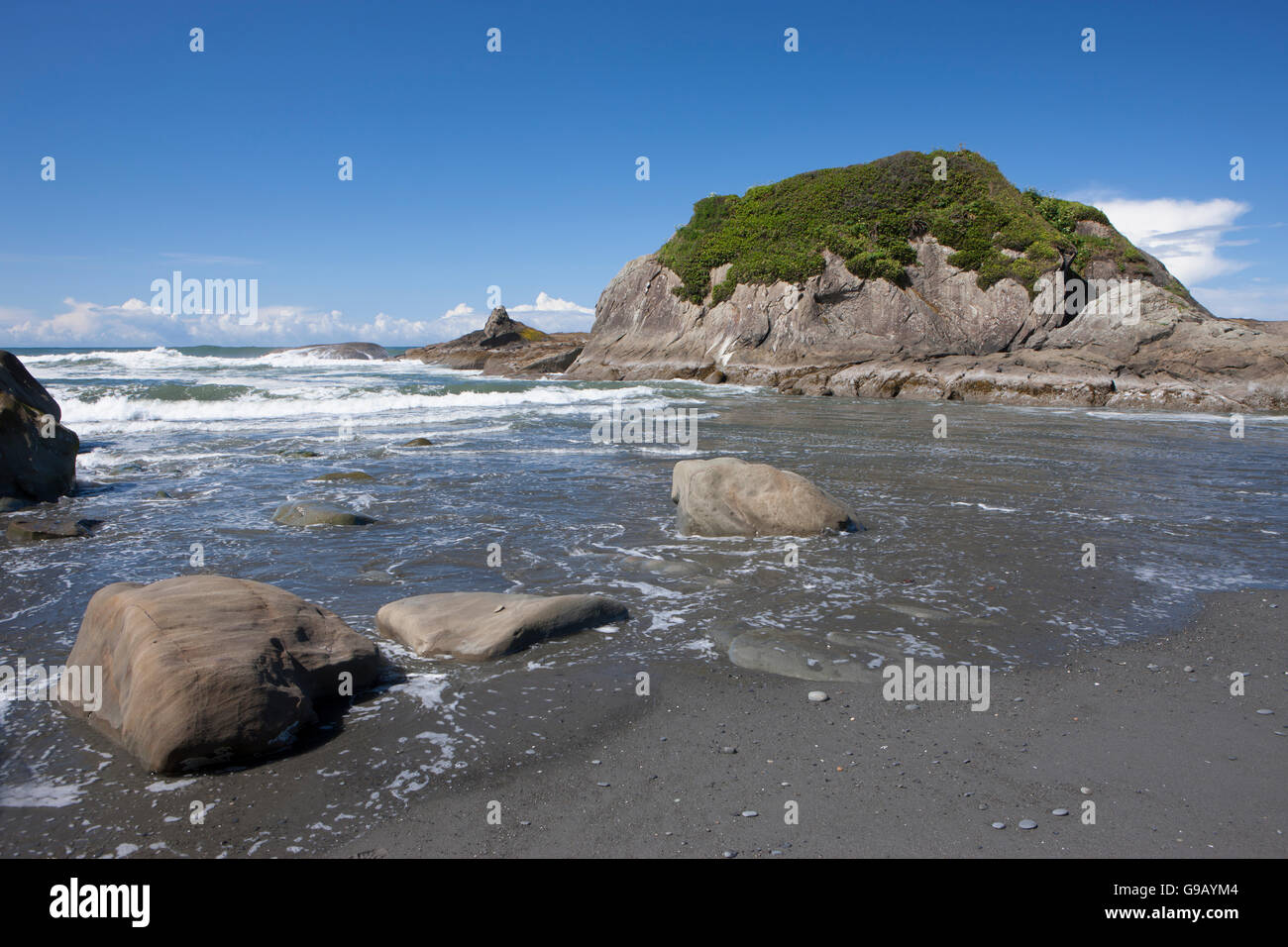 The scenic Abby Island on Ruby Beach along the Pacific Coast in ...