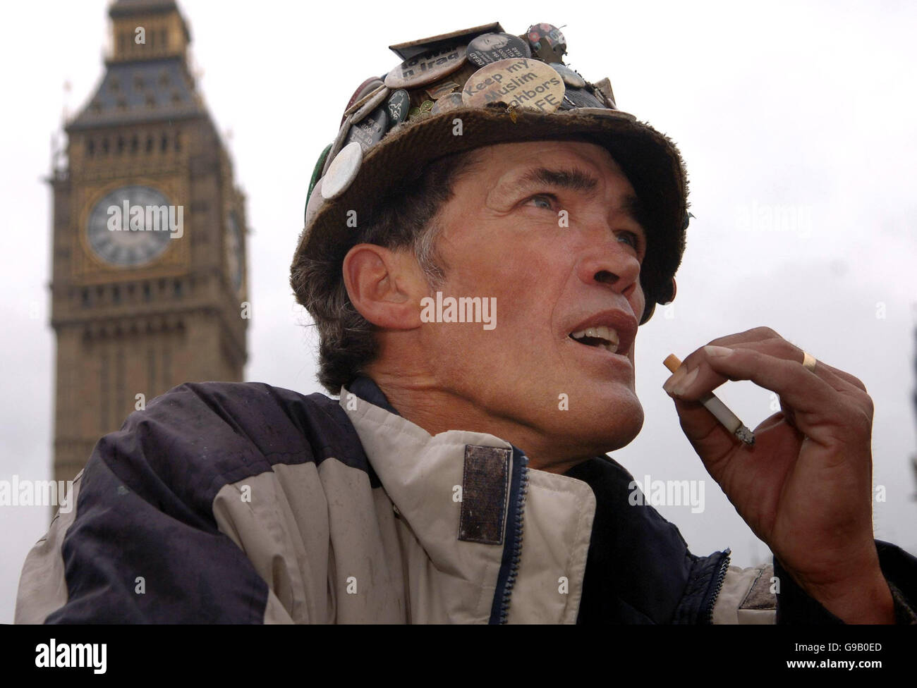 Anti-war demonstrator Brian Haw in London's Parliament Square where he ...