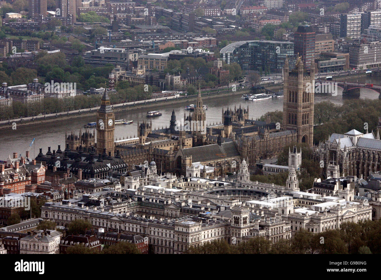 Aerial Views of London. An aerial view of the Houses of Parliament ...