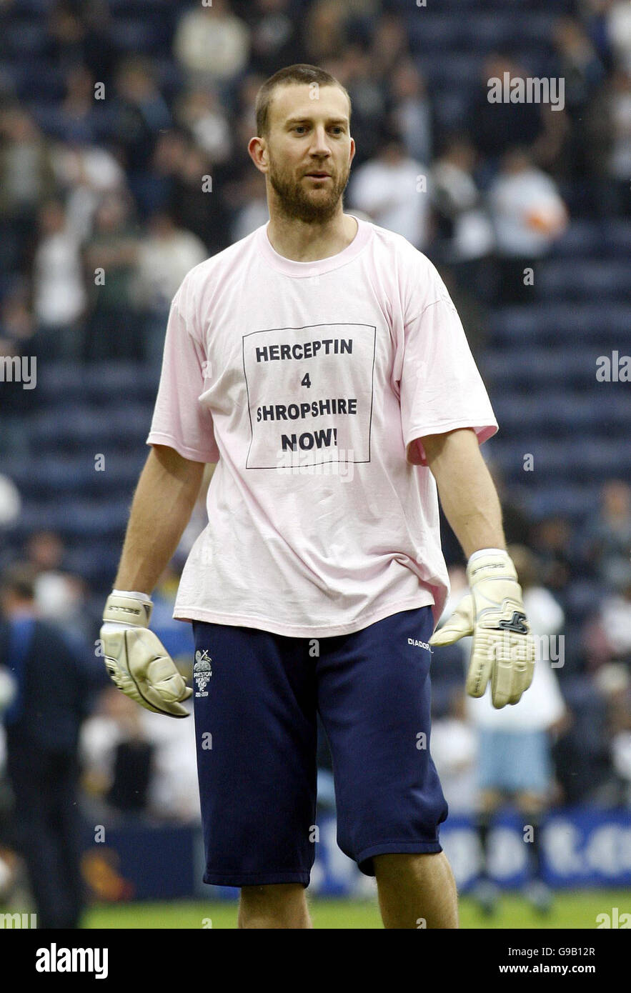Preston North End reserve goalkeeper Gavin Ward wears a Tshirt in ...