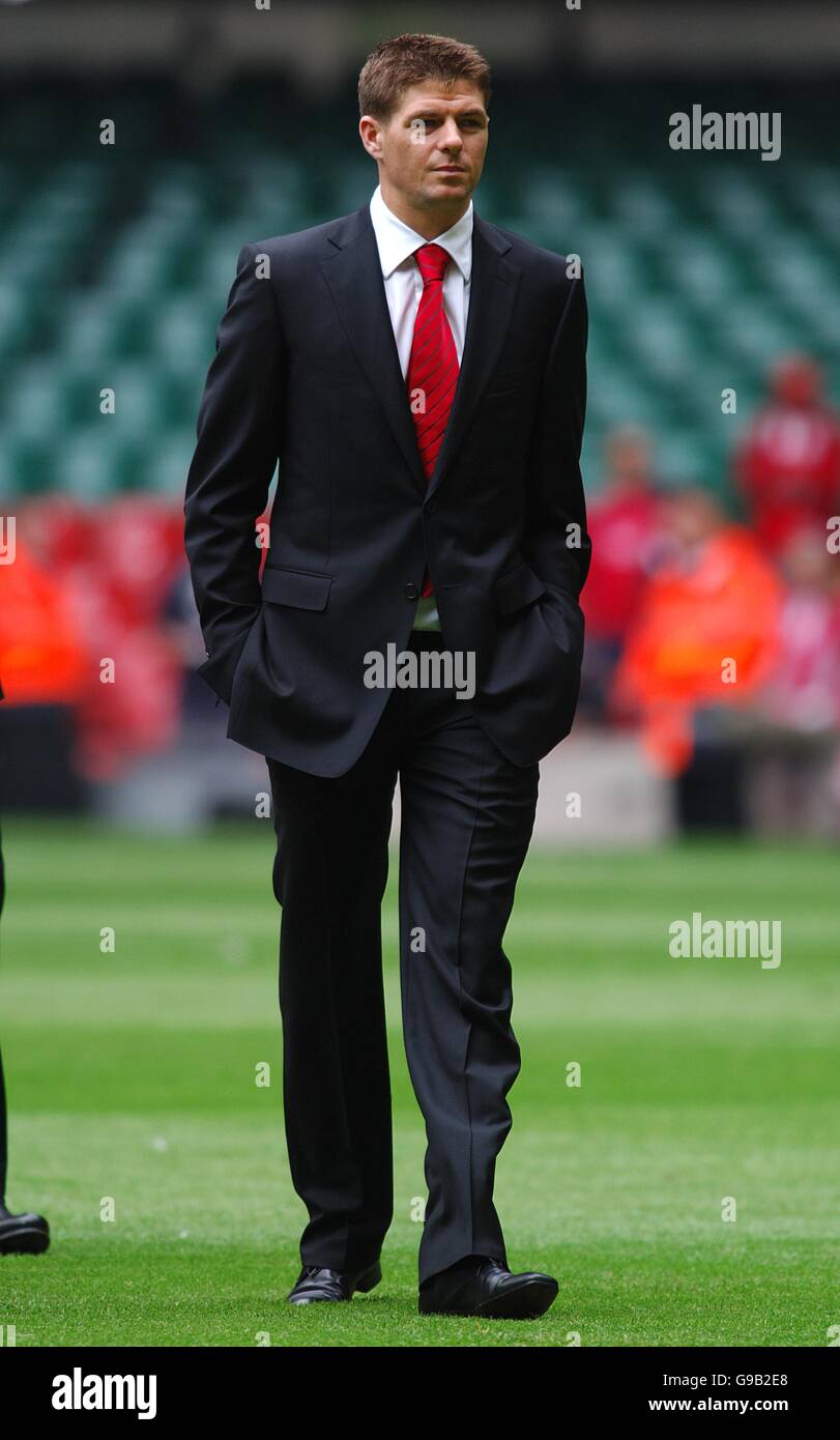 Liverpool captain Steven Gerrard walks around the pitch before the ...
