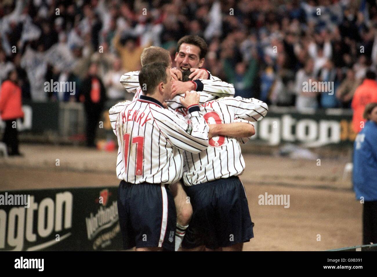 Tranmere Rovers' David Kelly is mobbed by teammates after scoring the ...