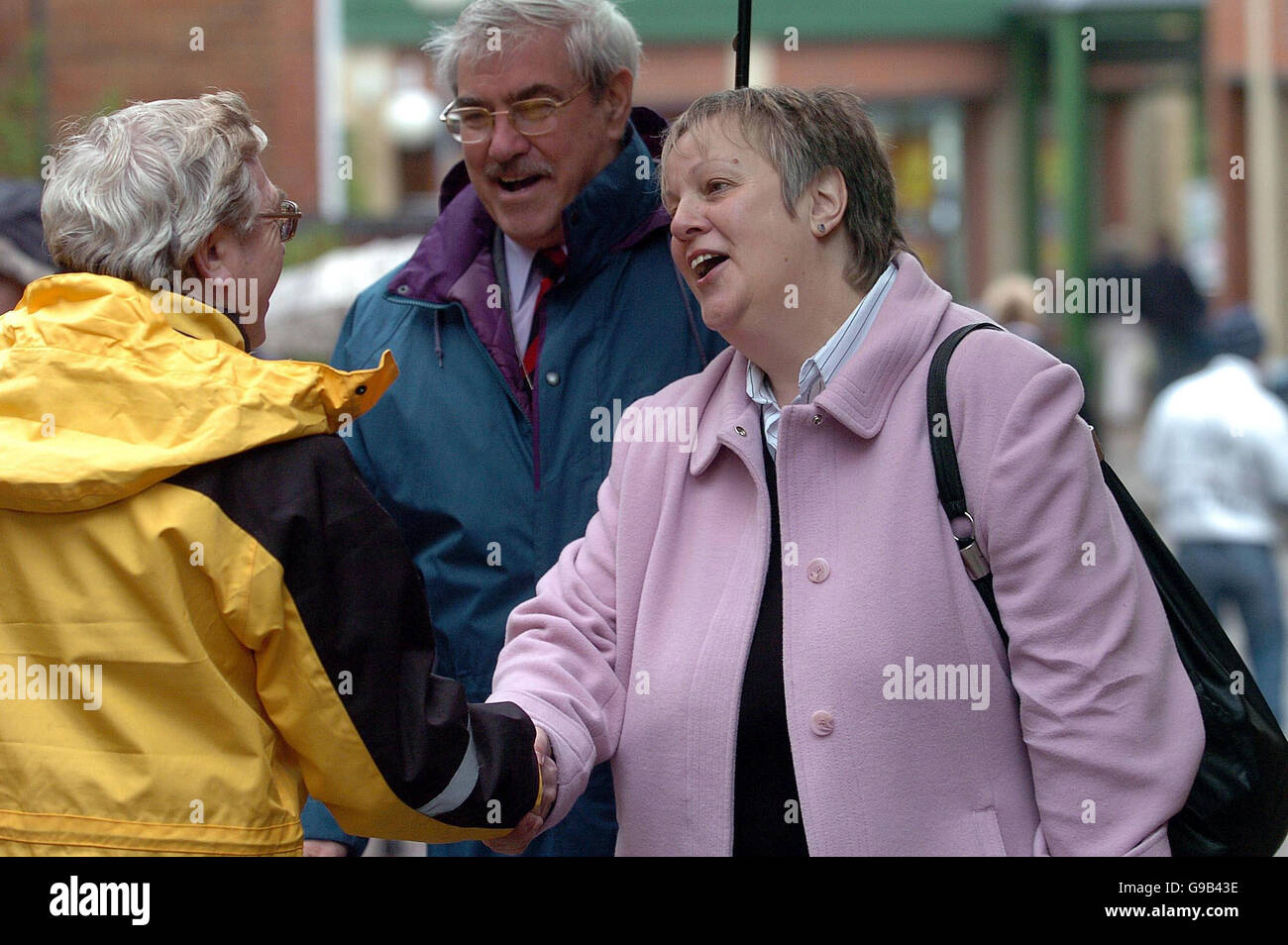 Trish Law (R), the widow of MP and AM Peter Law, campaigns in Ebbw Vale ...
