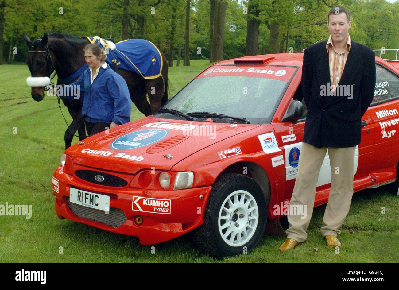 World rally champion Colin McRae with his horse Ouninpohja as he ...