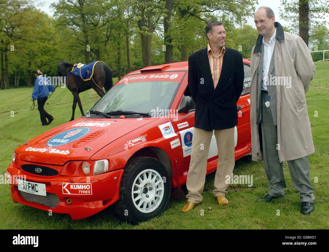 World rally champion Colin McRae and rally driver Neale Dougan (r) with ...