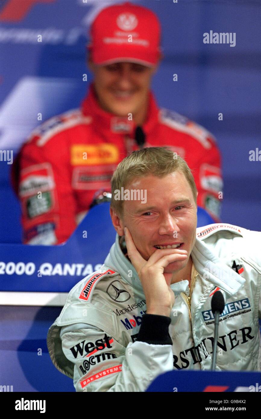 Formula One Motor Racing - Australian Grand Prix - Preview. A happy Mika Hakkinen with Michael ...