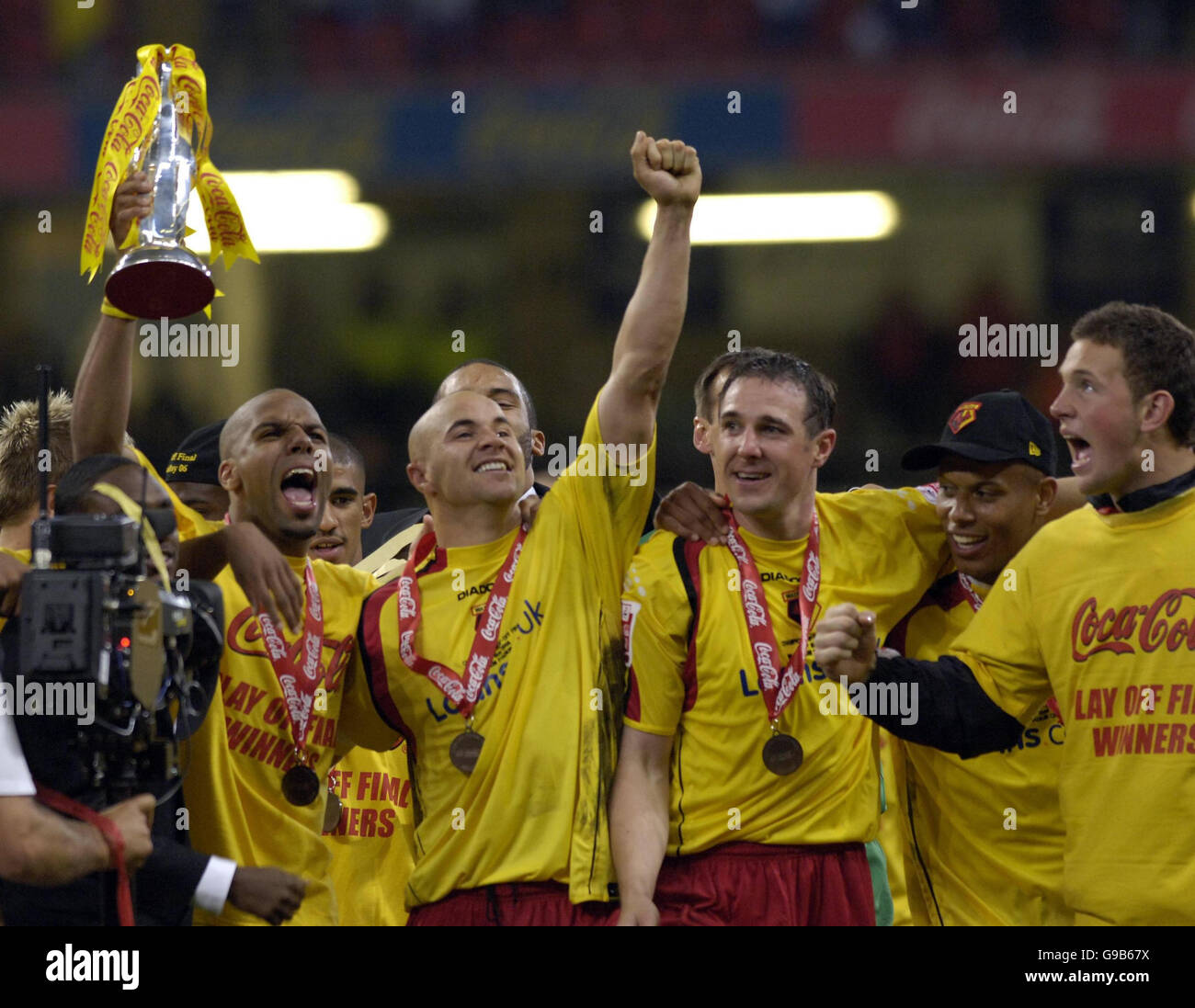 Watford players celebrate trophy championship play off final millennium ...