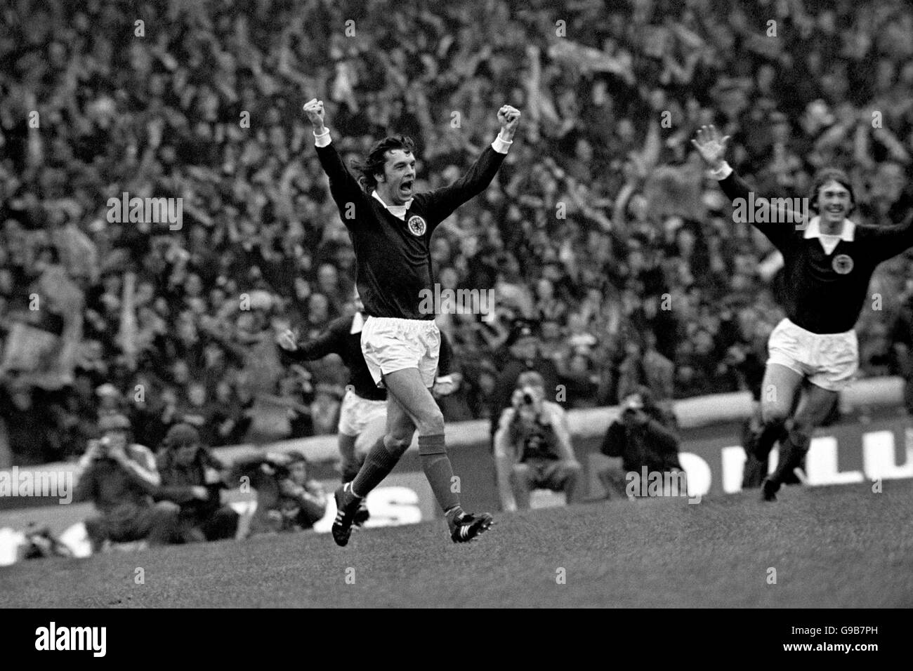 Scotland's Joe Jordan celebrates scoring the opening goal in his team's ...