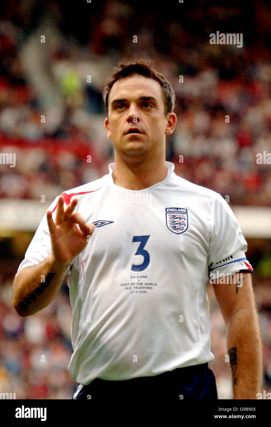 England team captain Robbie Williams, during the UNICEF Soccer Aid ...