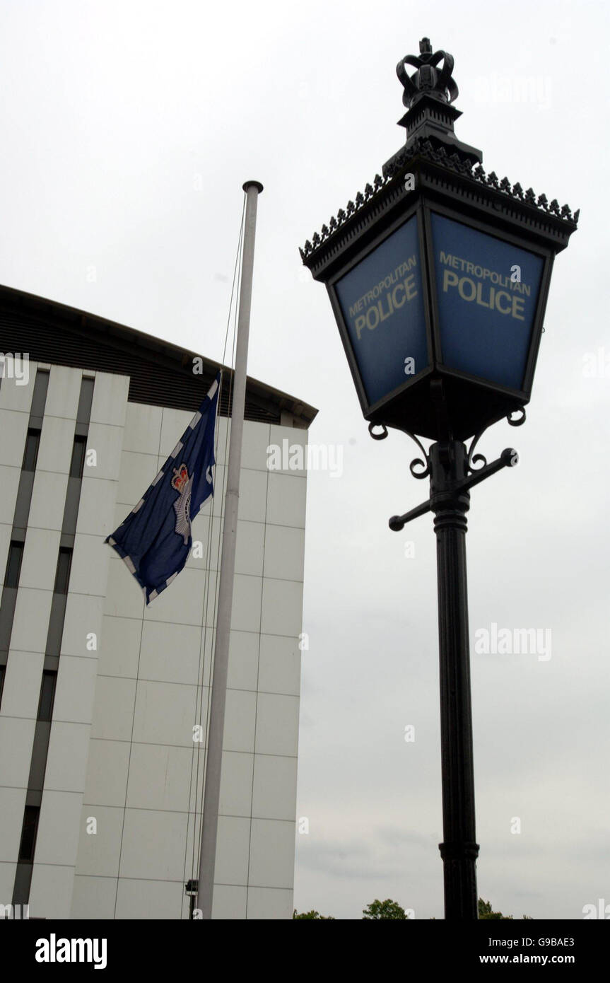 A Metropolitan Police flag flies at half-mast as the coffin of Special ...