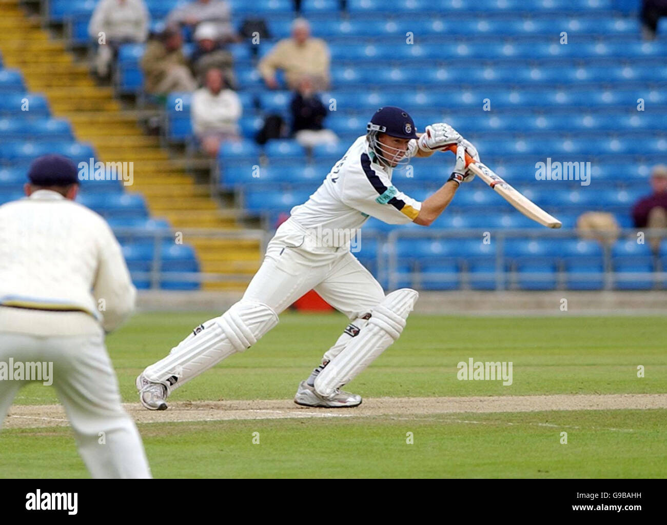Hampshire's Dominic Thornely drives the ball to the boundary on his way ...