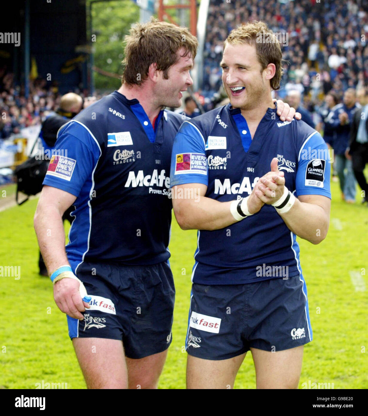 Sales' Barry Stewart and Chris Mayor (R) celebrate their win against ...