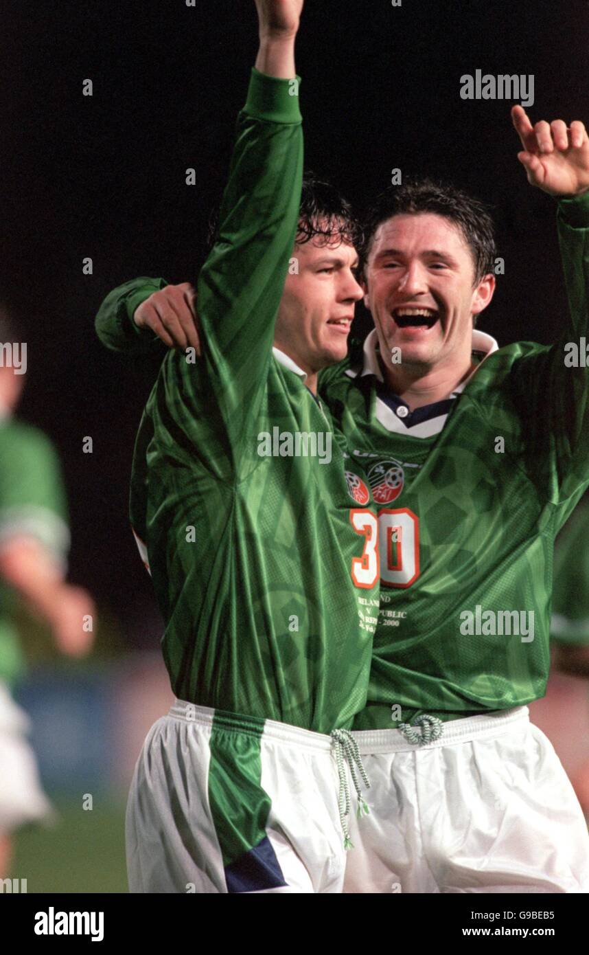 Ireland's Ian Harte (l) celebrates his goal with Robbie Keane (r Stock ...
