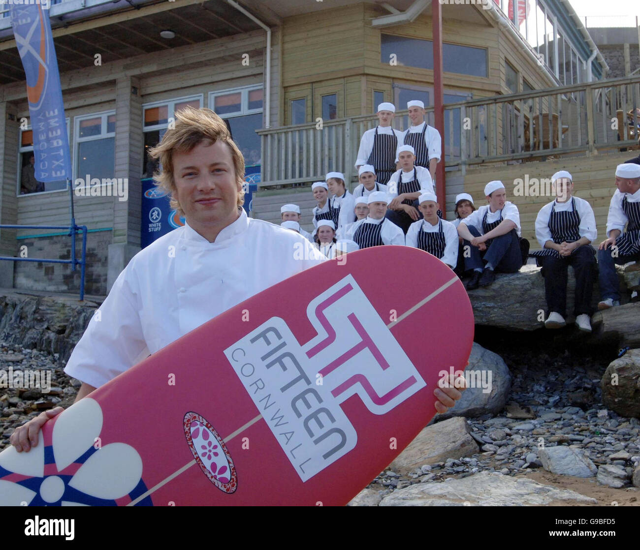Jamie Oliver on the beach outside his new Fifteen restaurant at ...
