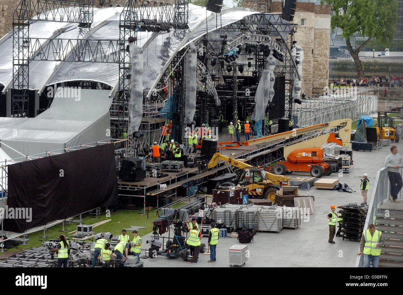 A stage is erected in the grounds of the Tower of London in central ...