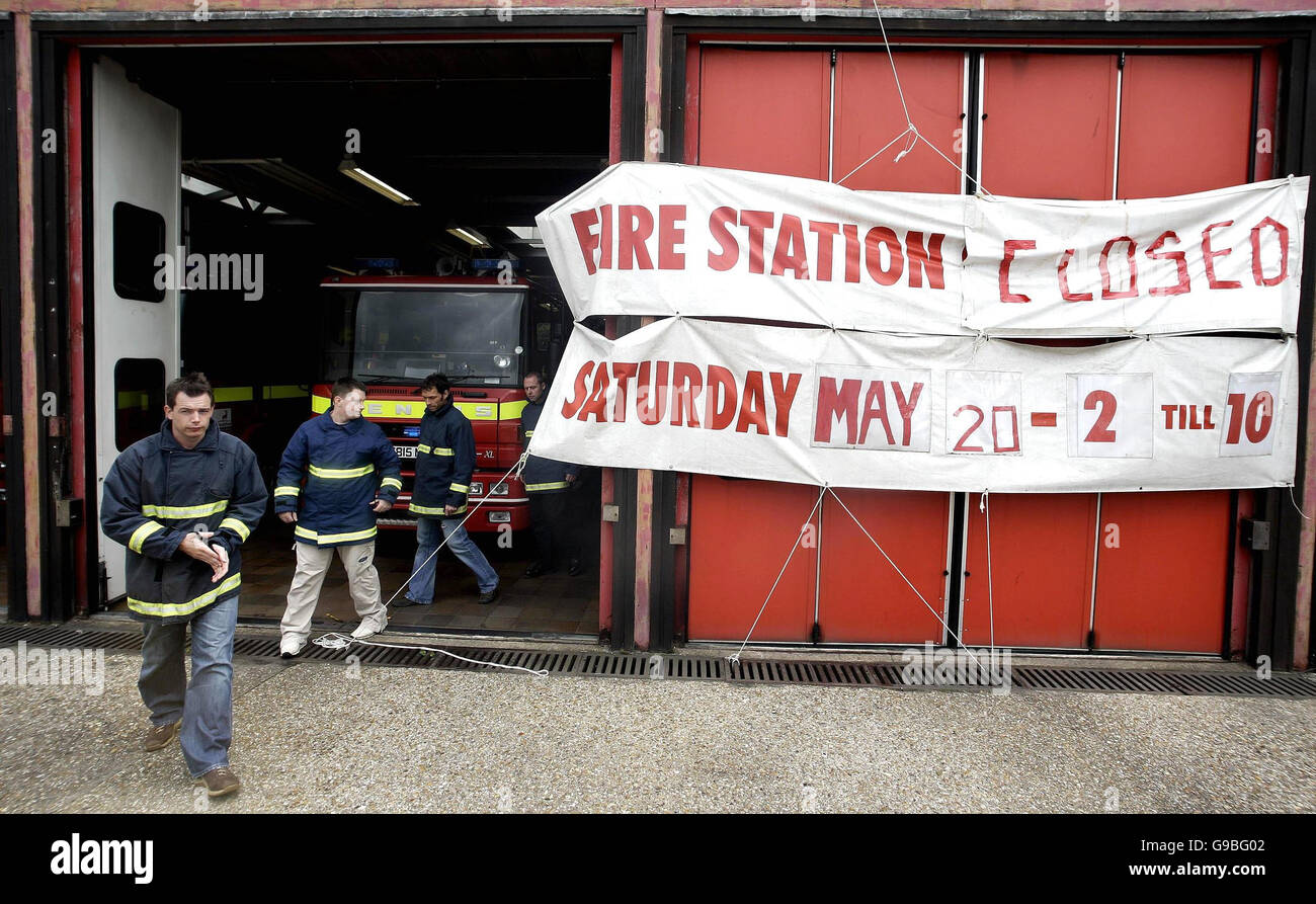 Firefighters leave Stevenage fire station as members of the Fire ...