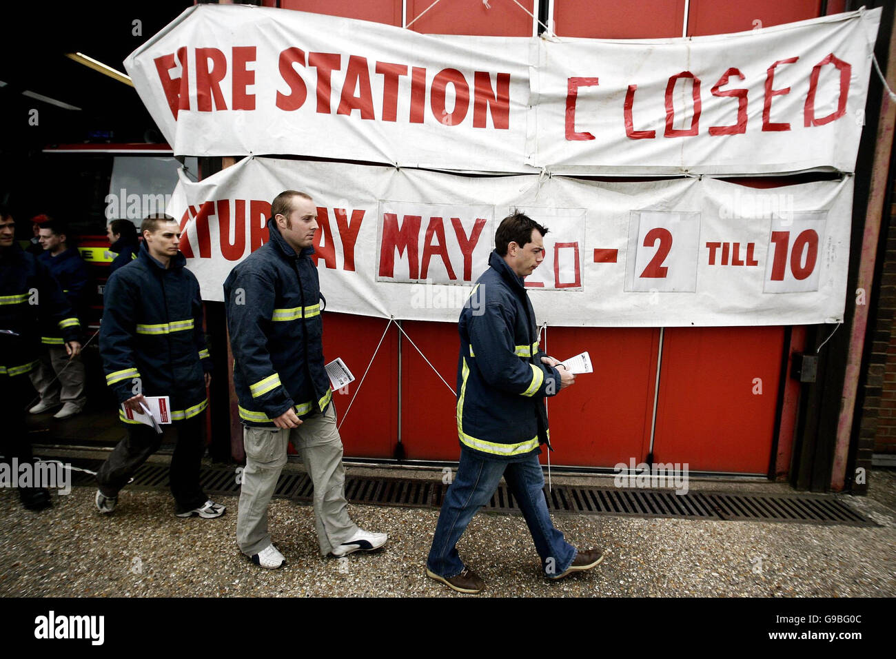 Firefighters leave Stevenage fire station as members of the Fire ...