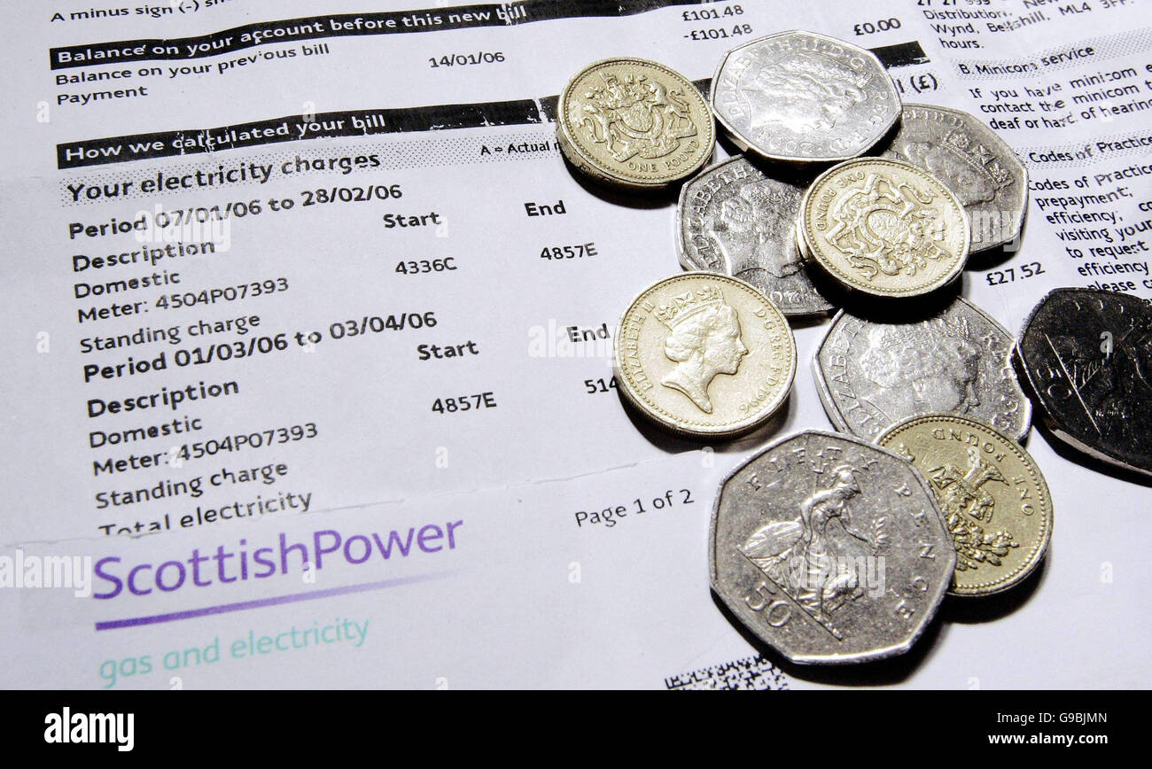 A recent Scottish Power electricity bill and some money on the day the ...