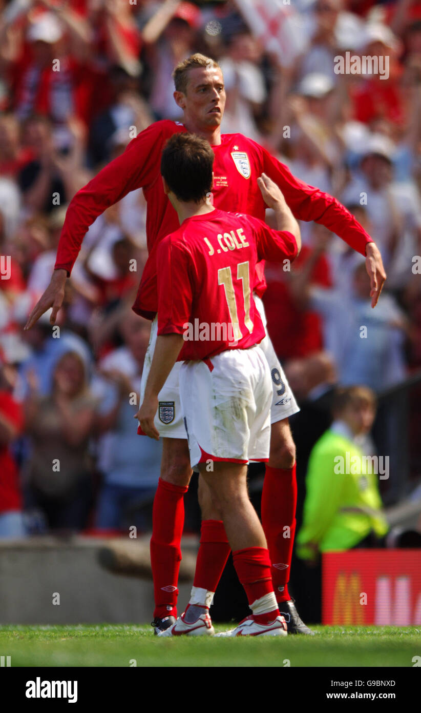 Englands peter crouch celebrates scoring his second goal hi-res stock ...