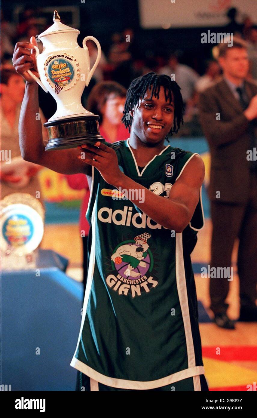 Manchester Giants captain Ronnie Baker celebrates victory with the ...