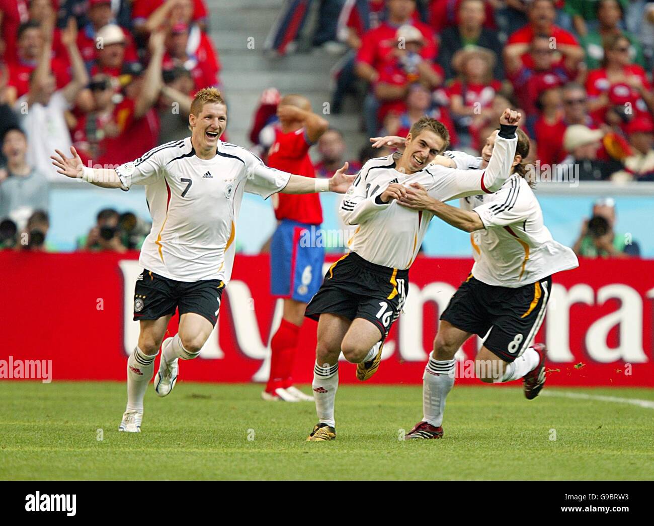 Germany's Philip Lahm celebrates scoring the opening goal of the game ...