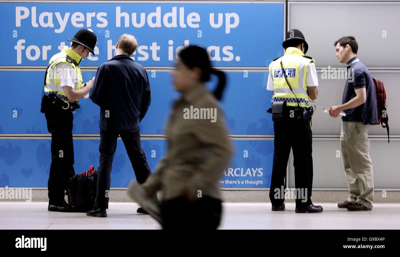 British Transport Police officers use new security equipment at Canary ...