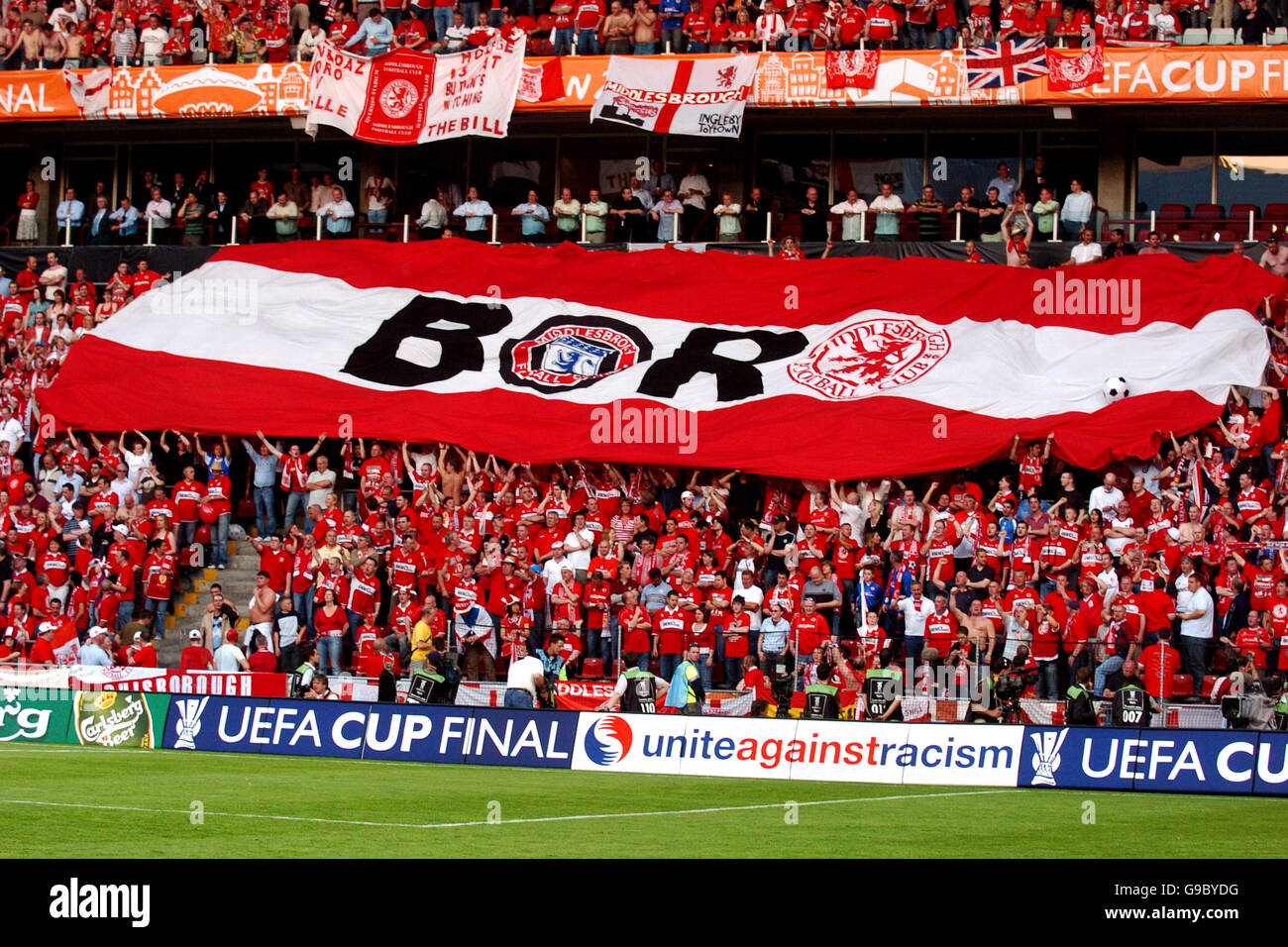 A giant Middlesbrough flag is passed around the stadim Stock Photo - Alamy