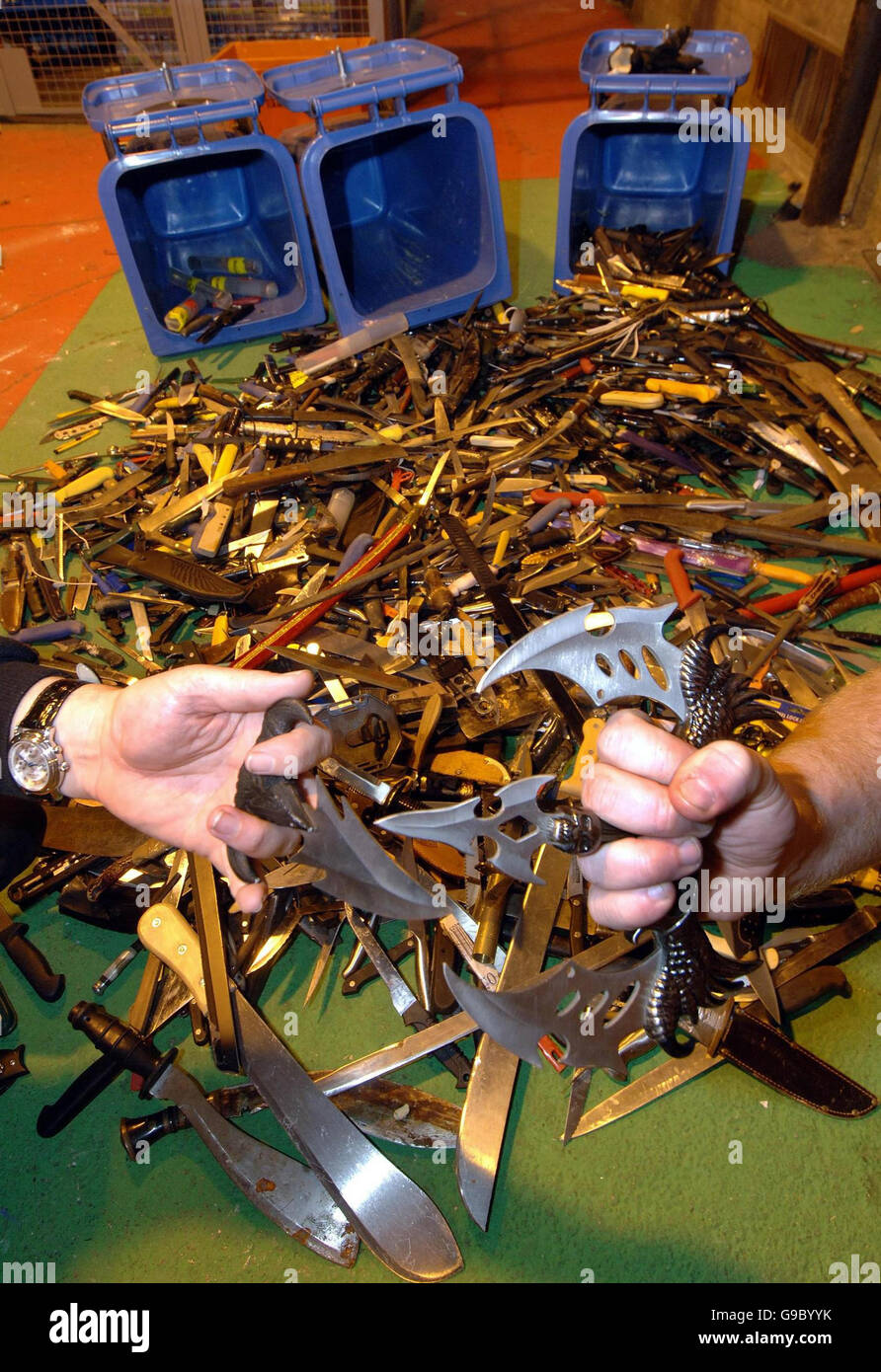 West Midlands Police show some of the 1,600 knives and bladed weapons ...
