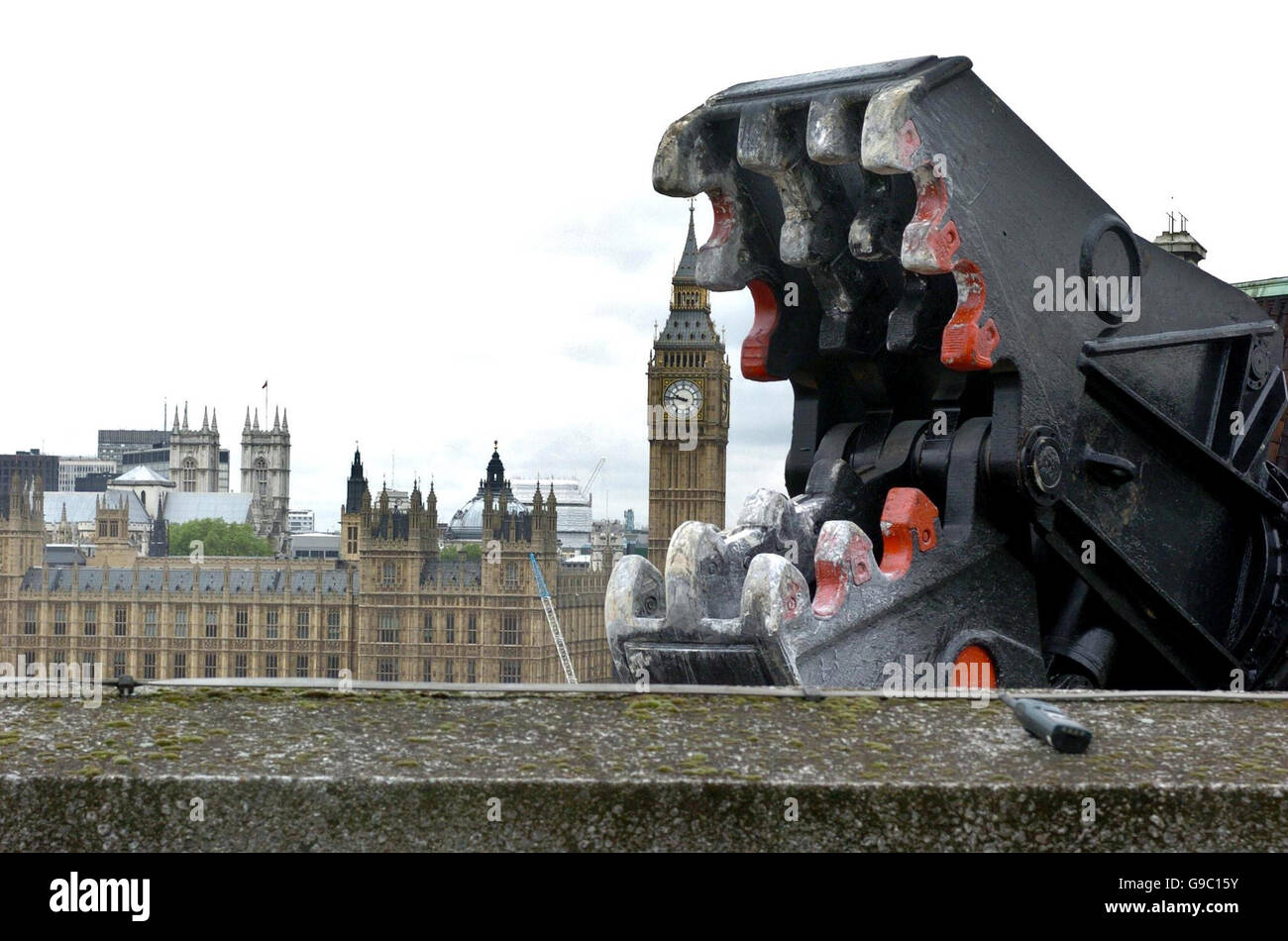 A giant claw approaches the parapet of the County Hall island block, as ...