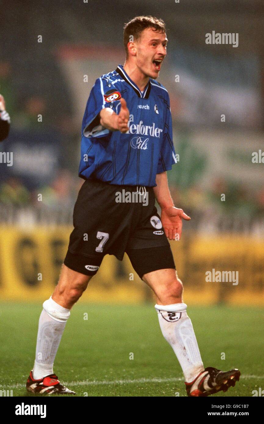 Arminia bielefelds jorg bohme complains to the referee hi-res stock ...