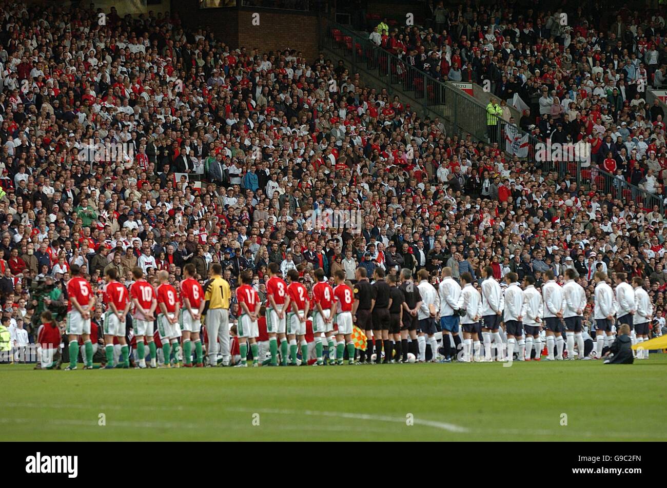 England and Hungary teams line up for the national anthems Stock Photo ...