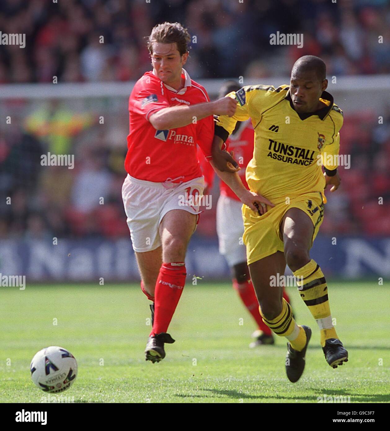 Nottingham Forest's Andy Johnson (l) and Port Vale's Tony Rougier (r ...