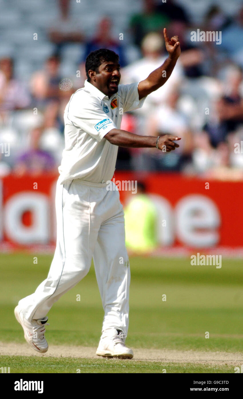 Sri Lanka's Muttiah Muralitharan appeals succesfully for the wicket of ...