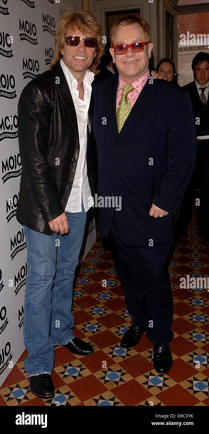 Jon Bon Jovi and Sir Elton John (right) arrive for the Mojo Honours ...