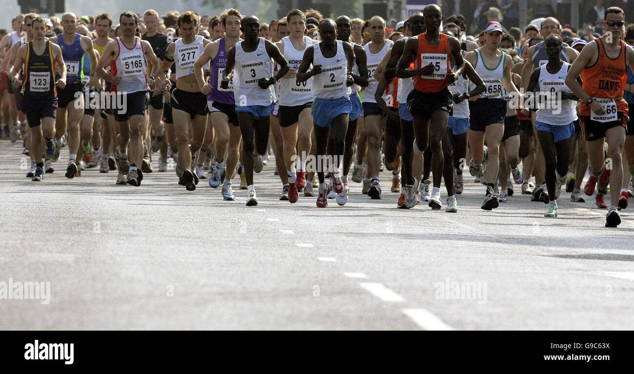 Runners at the start of the Edinburgh Marathon Stock Photo - Alamy